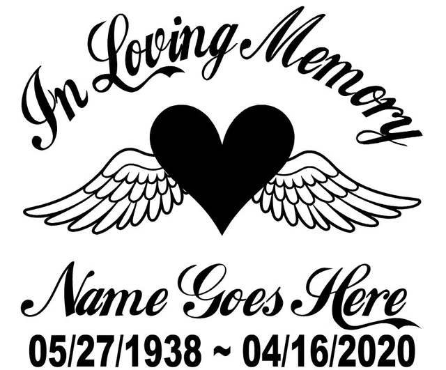 IN LOVING MEMORY | Angel Wings Heart Memorial Decal Vinyl Sticker Car ...