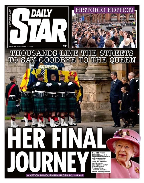 DAILY STAR NEWSPAPER 12th September 2022 Queen Elizabeth II Final ...