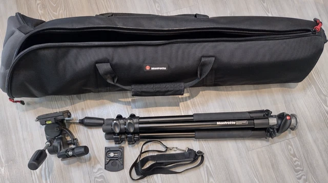 MANFROTTO 055XPROB TRIPOD, 808RC4 head, base plate, carry case and ...