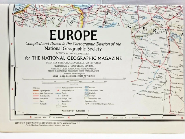 VINTAGE EUROPE MAP 1969 by National Geographic 30.5 x 26.5 inches £3.14 ...