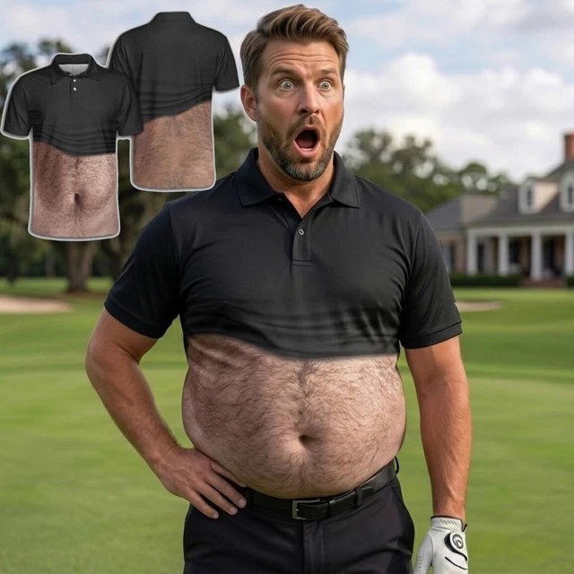 FUNNY HAIRY CHEST Polo Shirt, Fake Six Pack Dad Bod Tee, Men's Gag Gift ...