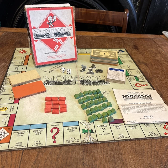 SMALL BOX MONOPOLY John Waddington Wooden Houses Complete 1950s Well ...