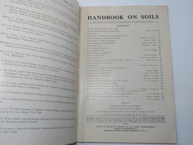 HANDBOOK ON SOILS Brooklyn Botanic Garden Record 1956 Botany ...