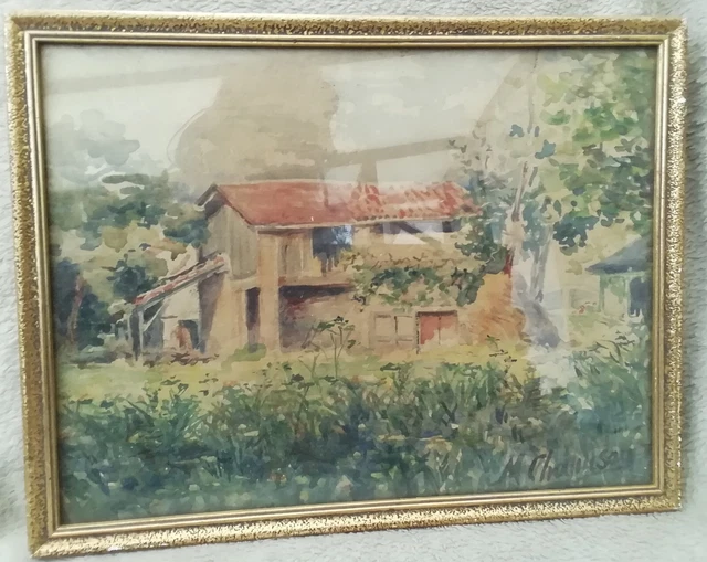 TABLEAU AQUARELLE SIGNÉE M. Chamison? Ancienne Ferme Campagne EUR 75,00 - PicClick FR
