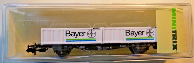 MINITRIX 13971 N container wagon with 2 Bayer containers of the DB new ...