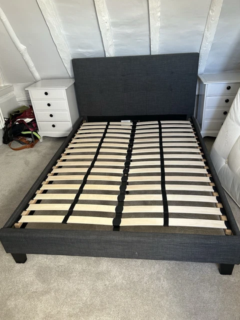 NEXT DOUBLE BED Frame 4’6” Slate Grey Fabric Covering £156.70 - PicClick UK