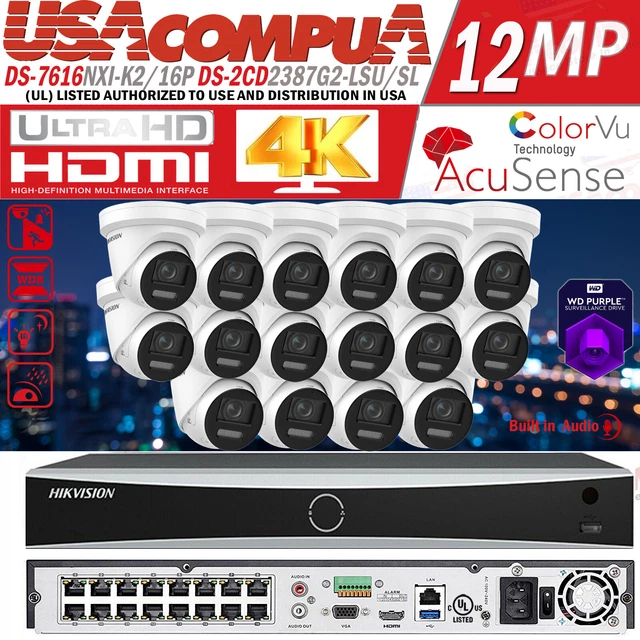 HIKVISION 4K 16CH Security CCTV System Kit 8MP 2-Way Audio ColorVu IP Camera Lot EUR 1.038,66 ...
