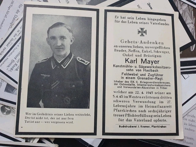 ORIGINAL GERMAN WW2 Death Card , Sterbebild Wk2 Luftwaffe Zugfuhrer Ek2 ...