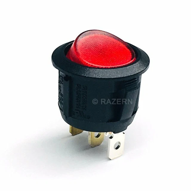 NEW ROUND SNAP-IN Power Rocker Toggle Lighted Switch w/ Red LED Lamp ...