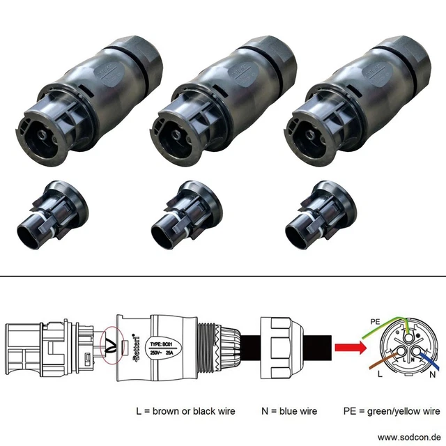 SOLAR CONNECTOR SOLAR PV AC 3 Pin Connector For Single-phase Micro ...