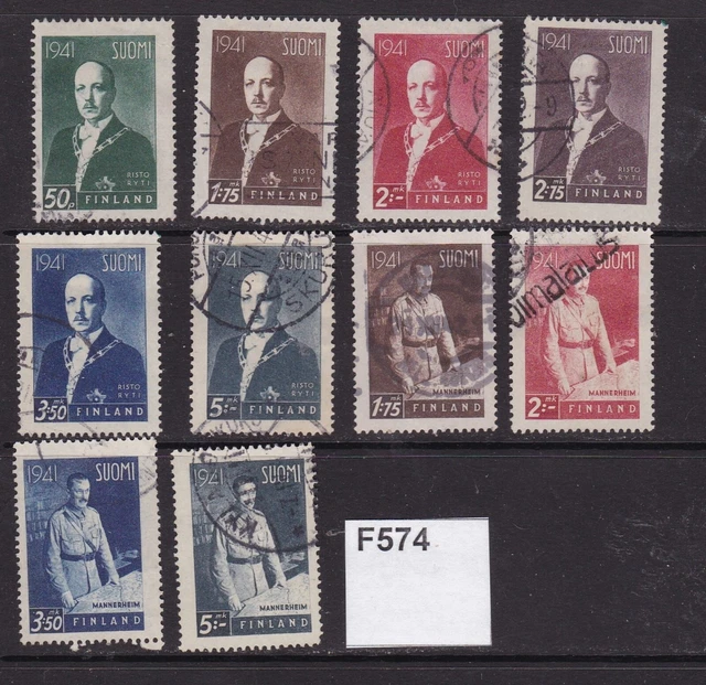 FINLAND 1941 PRESIDENT Ryti and Marshall Mannerheim. 10 values to 5m ...