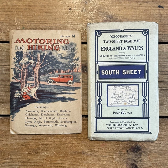 VINTAGE MAPS MOTORING & Hiking Geographies Map Oh England & Wales South ...