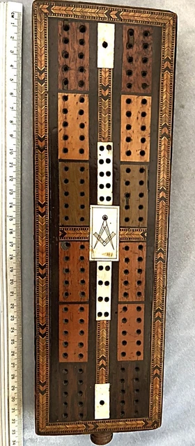 *RARE LARGE Vintage Tunbridge Ware Masonic Cribbage Board DELUXE model ...
