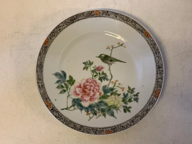 ANTIQUE CHINESE REPUBLIC Period Porcelain Plate w/ Bird & Floral ...