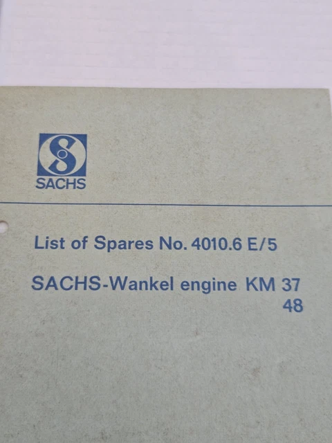 VINTAGE SACHS-WANKEL MODEL KM 37 / 48 Motor 1971 Edition Parts List ...