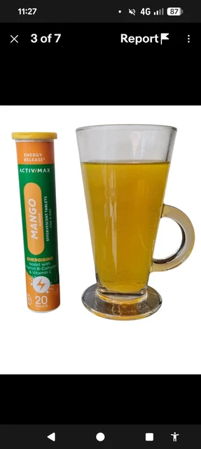 VITAMIN B C Mango Flavour 60 Effervescent Energising Tablets B1 B2 B6 ...