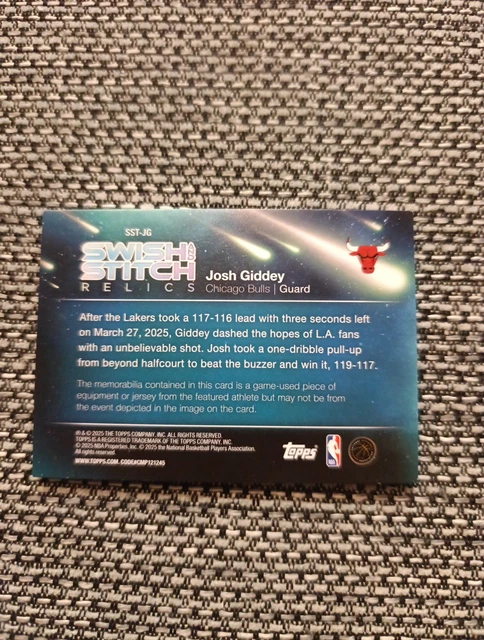 2025-26 TOPPS JOSH Giddey 8 /25 3 Colors Bulls Swish And Stitch Holo ...