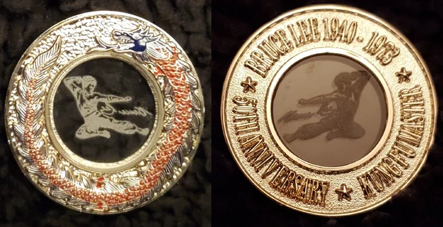 BRUCE LEE SEE Through Glass Silver Coin Dragon Signed Hong Kong Martial ...