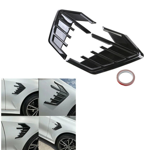 UNIVERSAL 3D GLOSSY Car Side Wing Fins Air Flow Fender Grill Intake ...