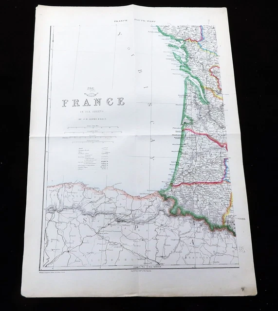 ANTIQUE MAP OF France Mont de Marsan Landes The Pyrenees Hand Coloured ...