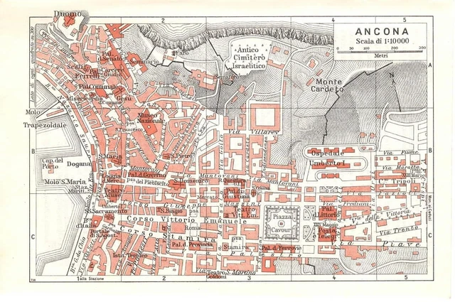CARTA GEOGRAFICA ANTICA ANCONA pianta della città TCI 1939 Antique map ...