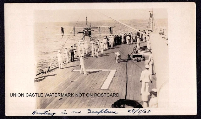 RP POSTCARD ROYAL Navy Battleship Hms Resolution Hoisting In Seaplane ...