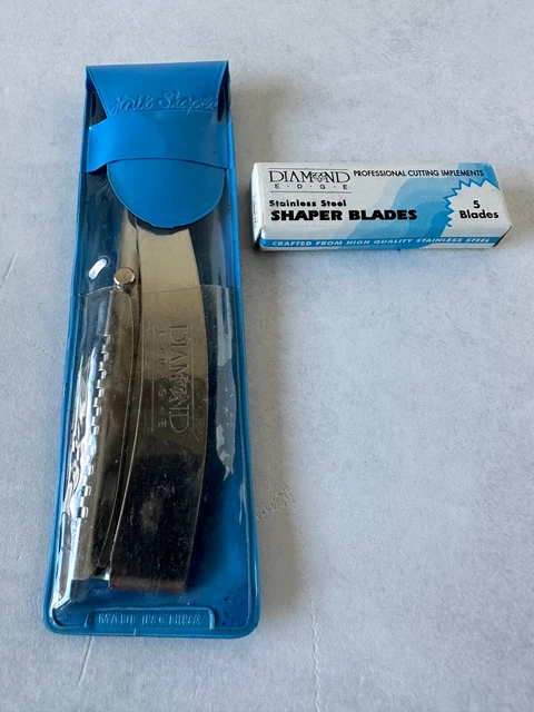VINTAGE BURMAX DIAMOND Straight Edge Razor Hair Shaper with Blue Case 4 ...