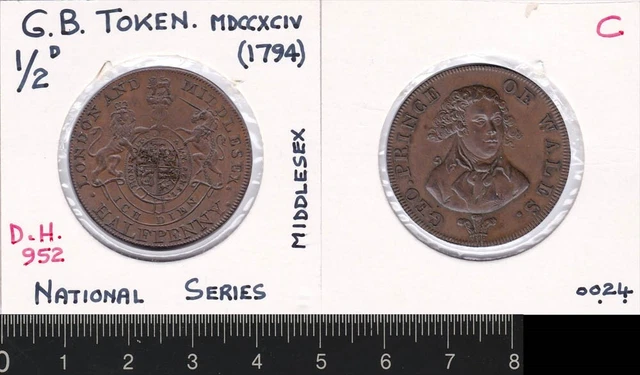 GREAT BRITAIN: 1794 Half Penny token National Series Middlesex ½d. D&H ...