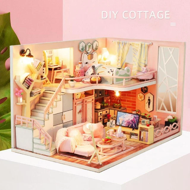 DIY MINIATURE DOLLHOUSE Kit Crafts Cottage Wooden Model Kits Birthday ...
