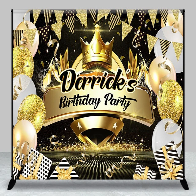 CUSTOM NAME BLACK Gold Balloons Birthday Backdrop $35.97 - PicClick AU