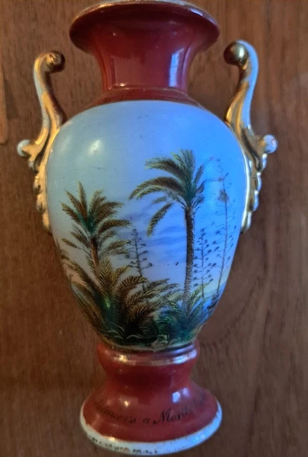 ANCIEN VASE PORCELAINE de Paris finement décoré et marqué Palmiers à ...