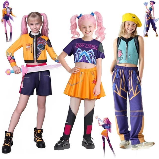 KIDS GIRLS KPOP Demon Hunters Rumi Mira Zoey Cosplay Costume Fancy Dress Outfit £14.99 - PicClick UK