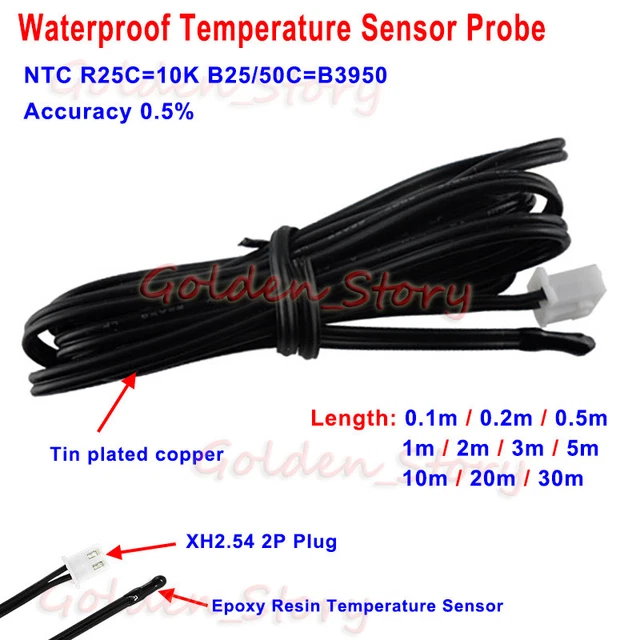 WATERPROOF TEMPERATURE SENSOR Temp Probe Detector Thermistor NTC 10K ...
