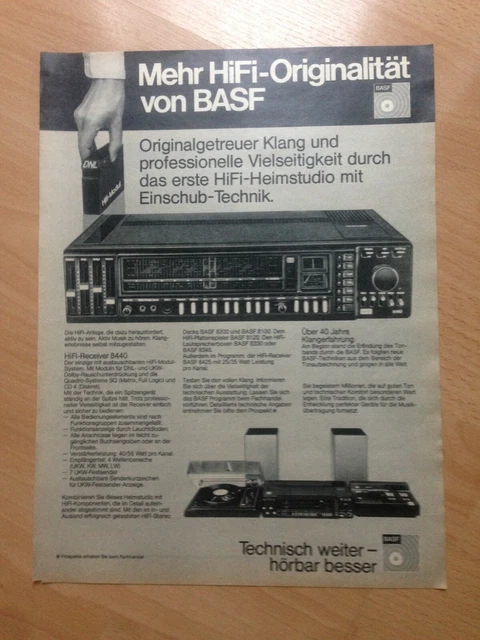 ORIGINAL REKLAME WERBUNG 1976 BASF HiFi Heimstudio mit Einschub Technik Receiver EUR 3,00 ...