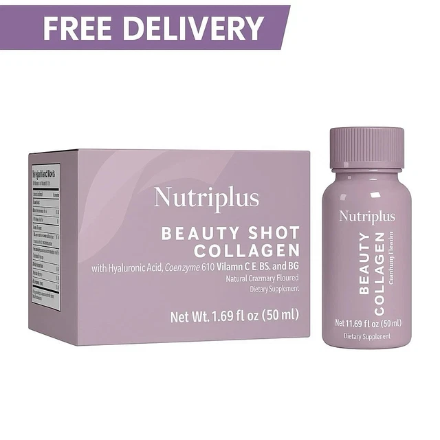 NUTRIPLUS BEAUTY SHOT Collagen Type 1 & 3 Liquid Cranberry hyaluronic ...