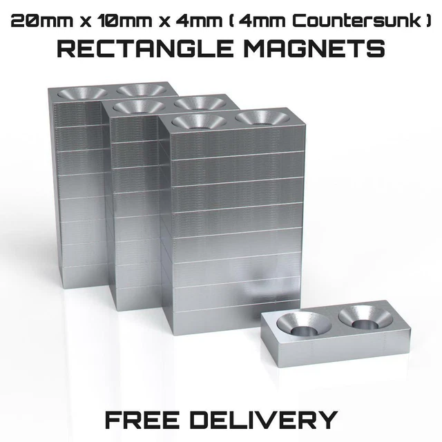 20MM X 10MM With Two 4mm Countersunk Holes Neodymium Rectangle Magnets ...