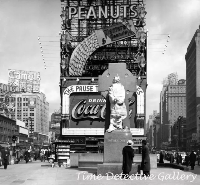 Times Square New York City With Father Duffy Statue 1937 Vintage