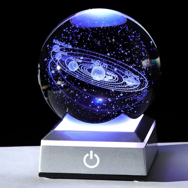 SOLAR SYSTEM CRYSTAL Ball 3D Planets Sun System Globe with LED Base ...