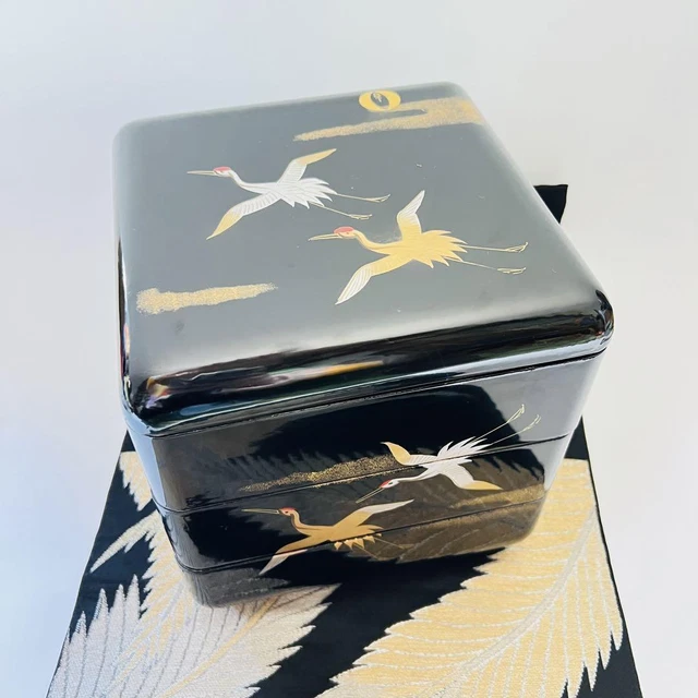 LACQUERWARE, GOLD LACQUER, Wooden, Crane-E, Three-Tiered, Double Box ...