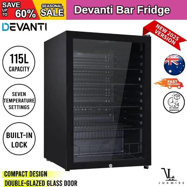 DEVANTI 115L BAR Fridge Glass Door w/Light Black $475.93 - PicClick AU