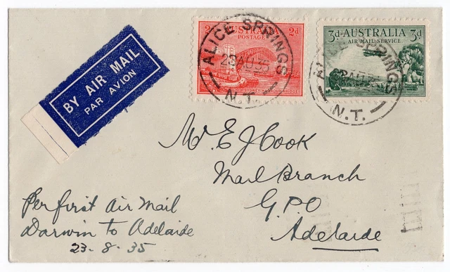 AUSTRALIA 1935 ALICE Springs To Adelaide Stadio Intermedio Primo Volo ...