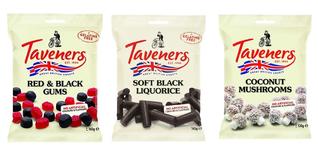 TAVENERS COCONUT MUSHROOMS - Soft Black Liquorice - Red & Black Gums ...