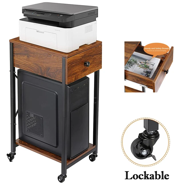 2-TIER COMPUTER TOWER Stand with Wheels Drawer Under Desk CPU Stand ...