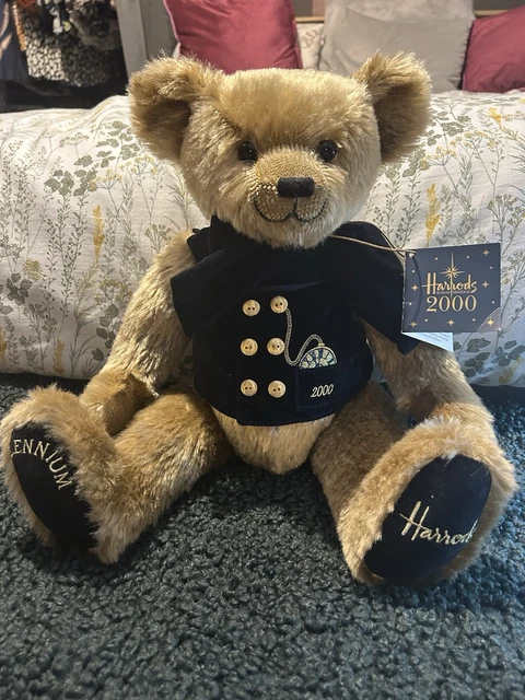 HARRODS 2000 MILLENNIUM Teddy Bear Blue Velvet Waistcoat With It’s Original Tag £37.12 - PicClick UK