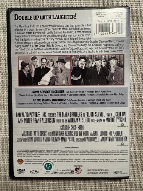 DVD: ROOM SERVICE / At the Circus - Marx Bros. Double Feature £9.75 ...