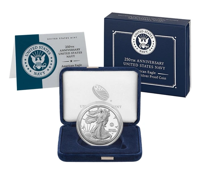 250TH ANNIVERSARY US Navy American Eagle One Ounce Silver Proof Coin IN ...