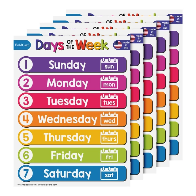 DAYS OF THE Week Educational Poster Learning Chart Classroom, 8.5 x 11 ...