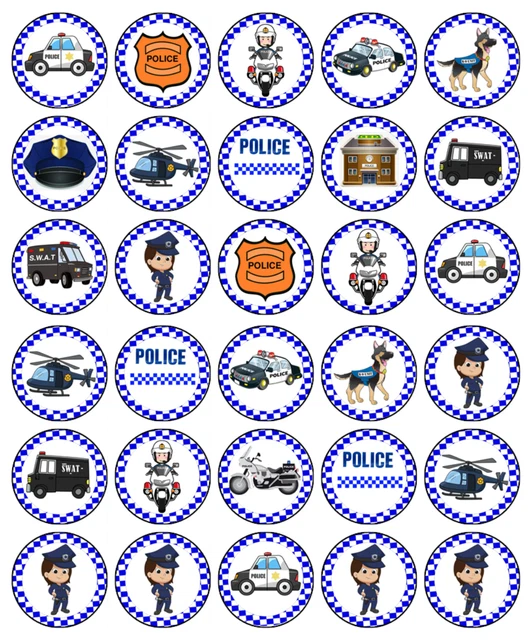 POLICEWOMAN EDIBLE CUPCAKE Toppers Wafer Police Car Cake Decorations (4 ...