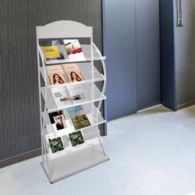 5-LAYER STANDING MAGAZINE Rack Office Brochure Comic Display Organizer ...