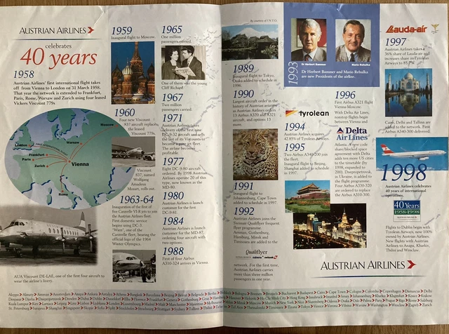 1998 AUSTRIAN AIRLINES History Brochure A340 Route Map Caravelle ...